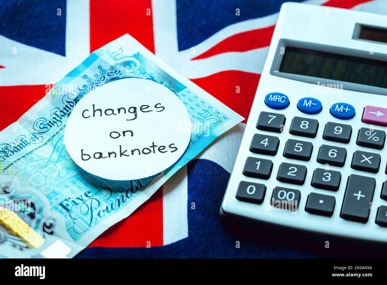Change of image in British pounds, Money lying next to the calculator ...