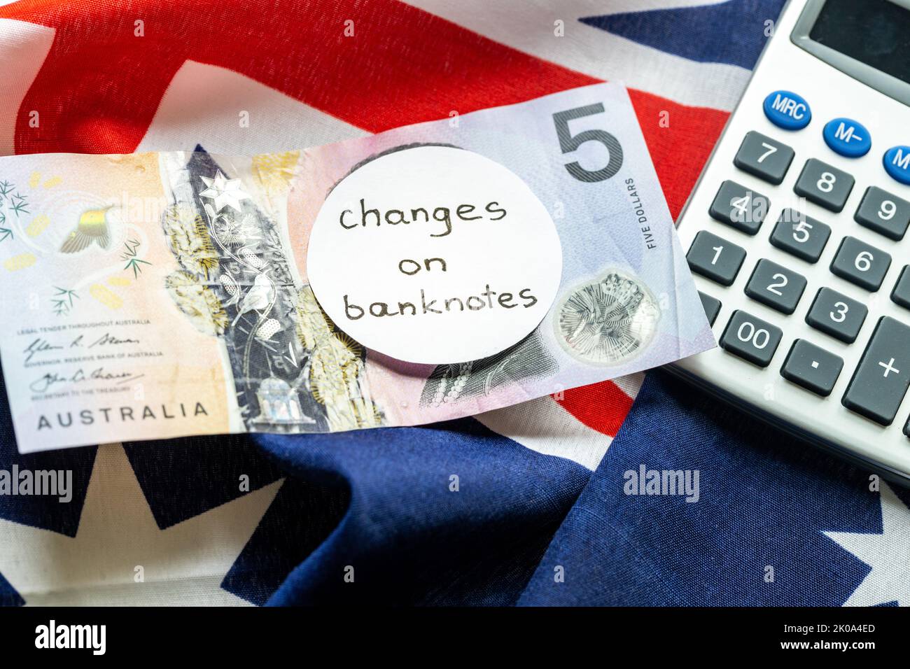 Changing the image on the Australian $ 5 banknote, Money lying on the ...