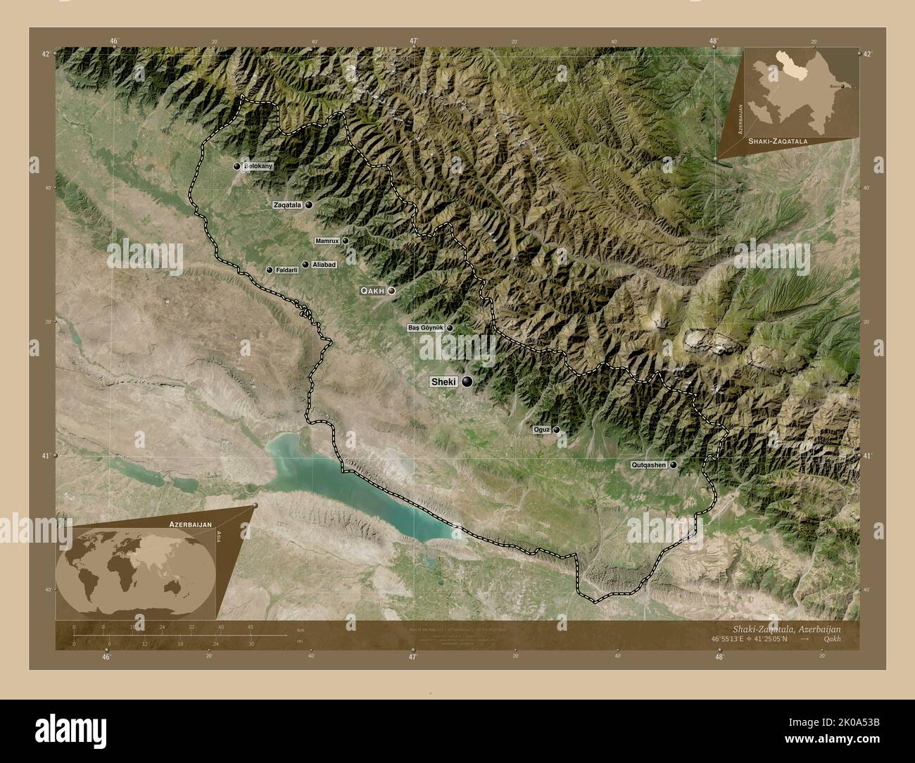Shaki-Zaqatala, region of Azerbaijan. Low resolution satellite map ...
