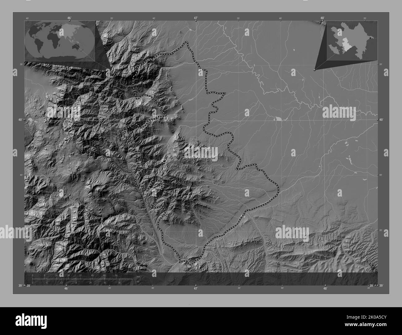 Yukhari-Karabakh, region of Azerbaijan. Bilevel elevation map with ...