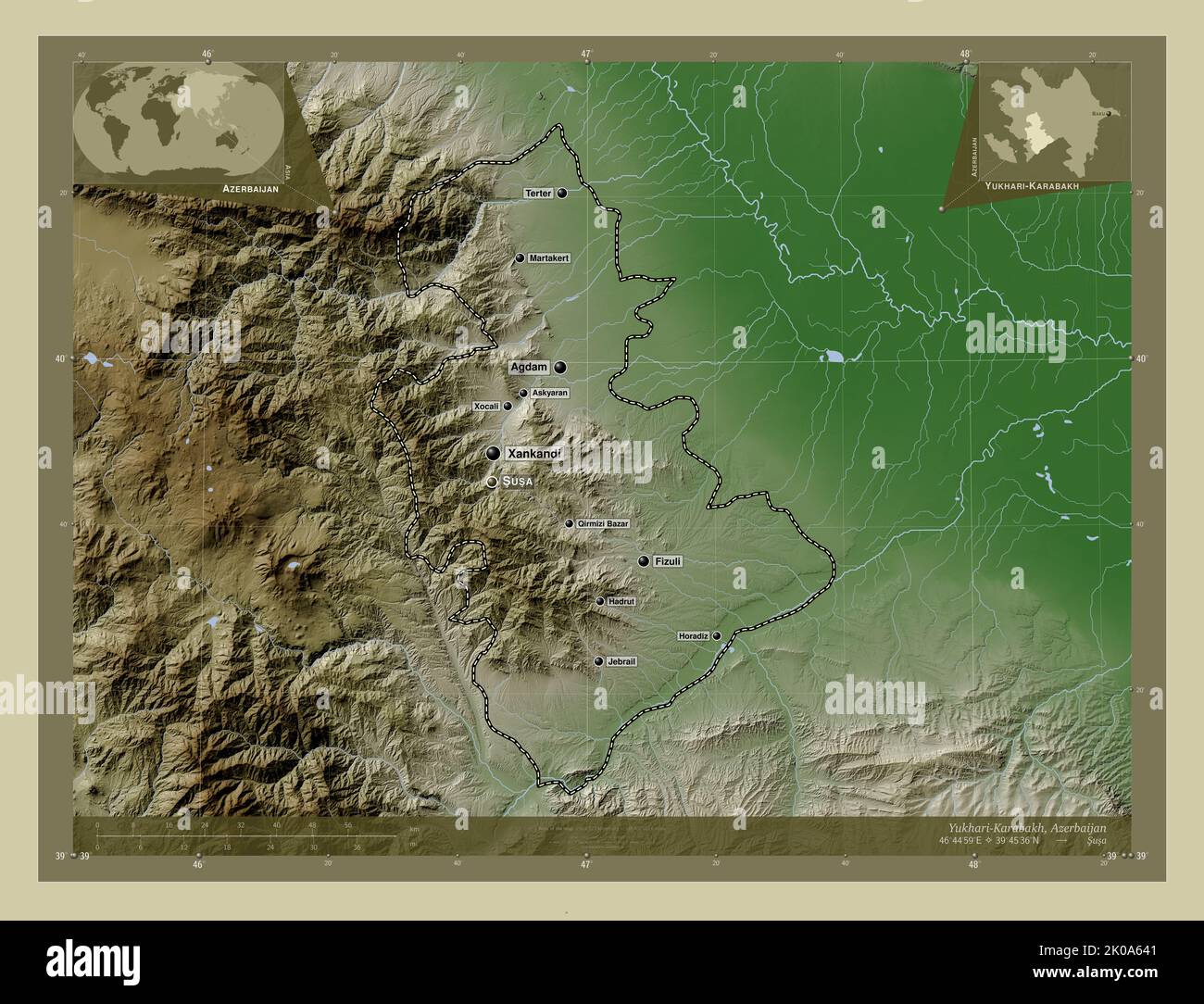 Yukhari-Karabakh, region of Azerbaijan. Elevation map colored in wiki ...