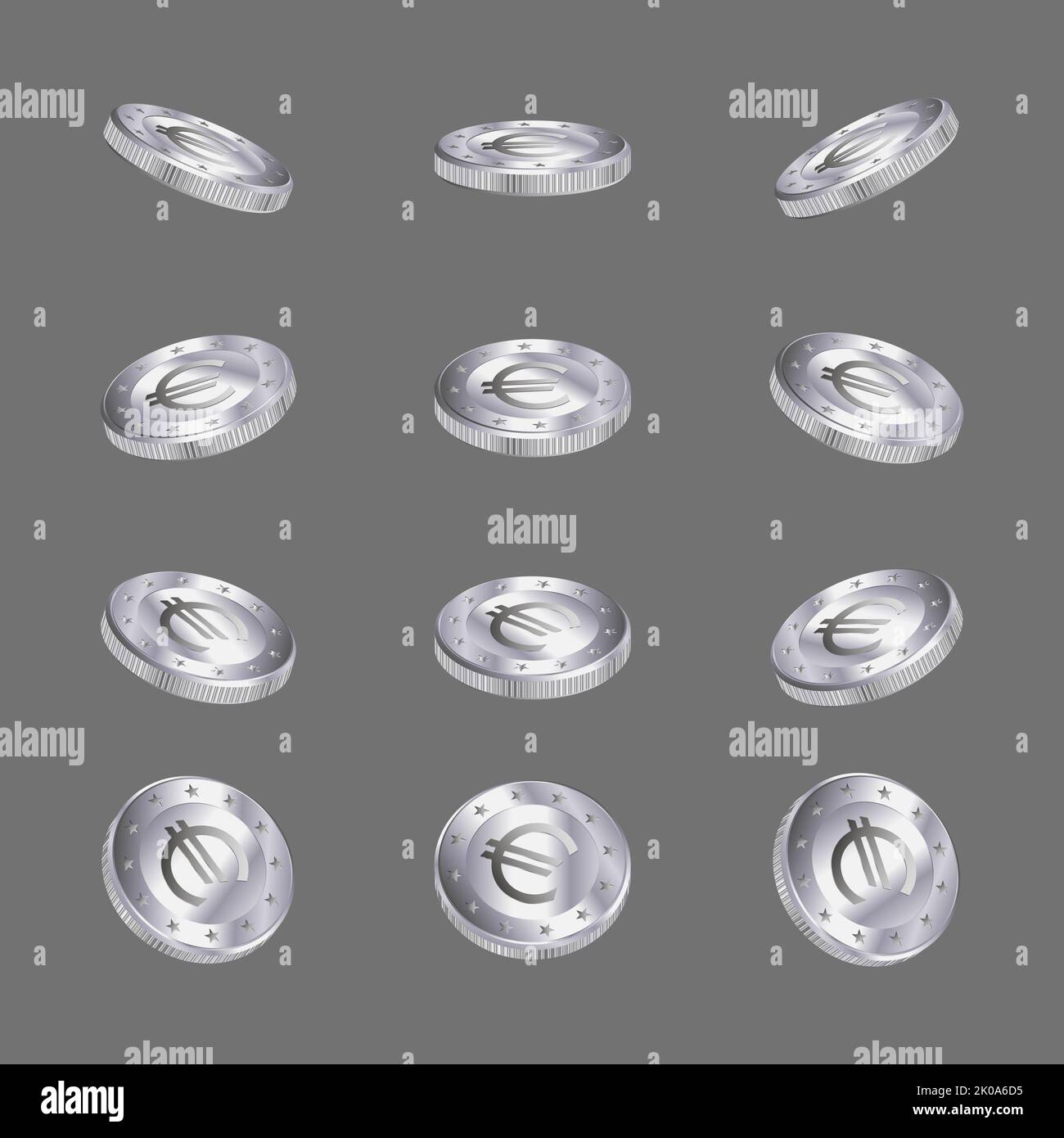 Silver euro coins isolated on gray background. Vector illustration ...