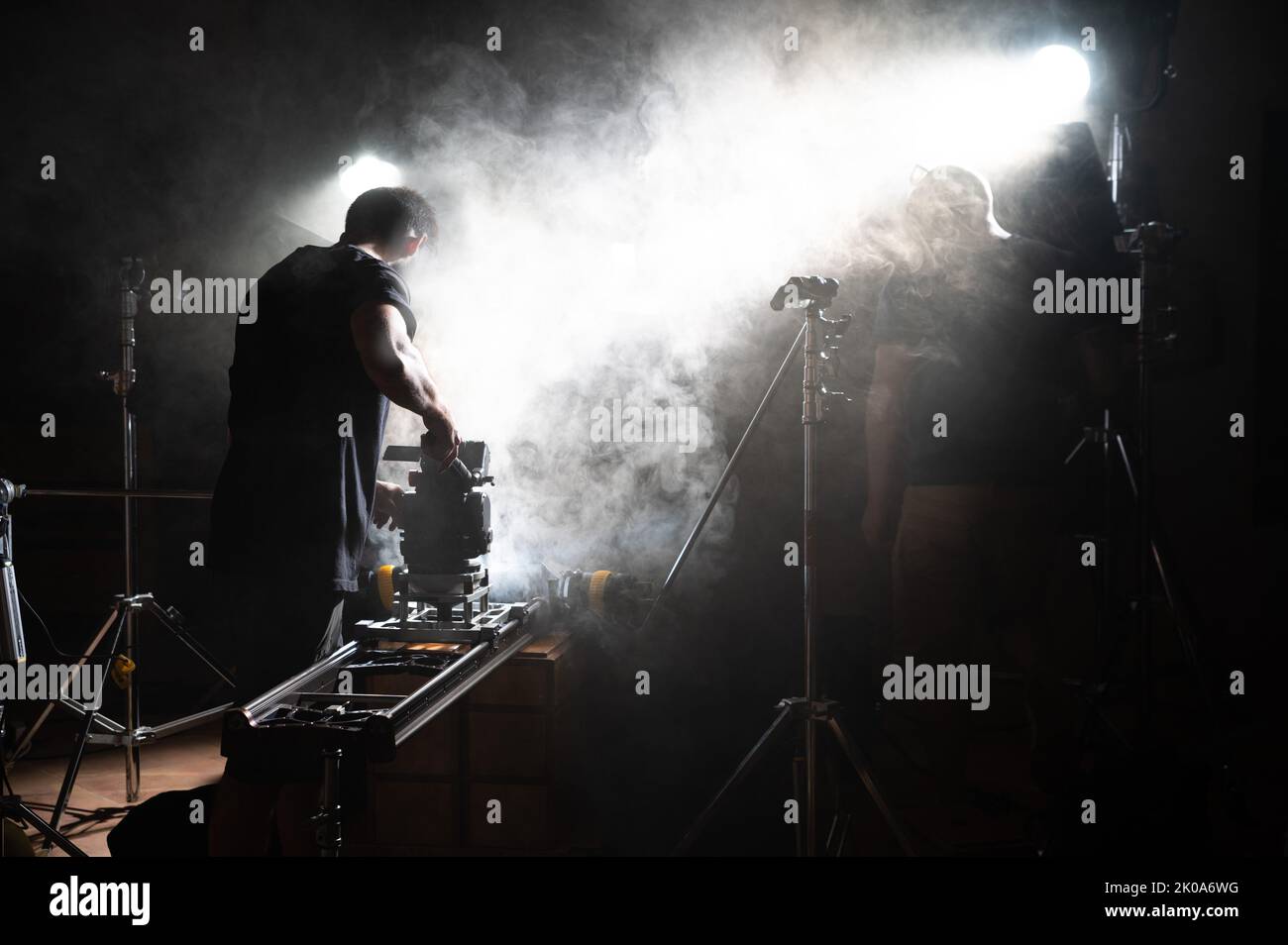 Making of in a movie studio with smoke Stock Photo - Alamy