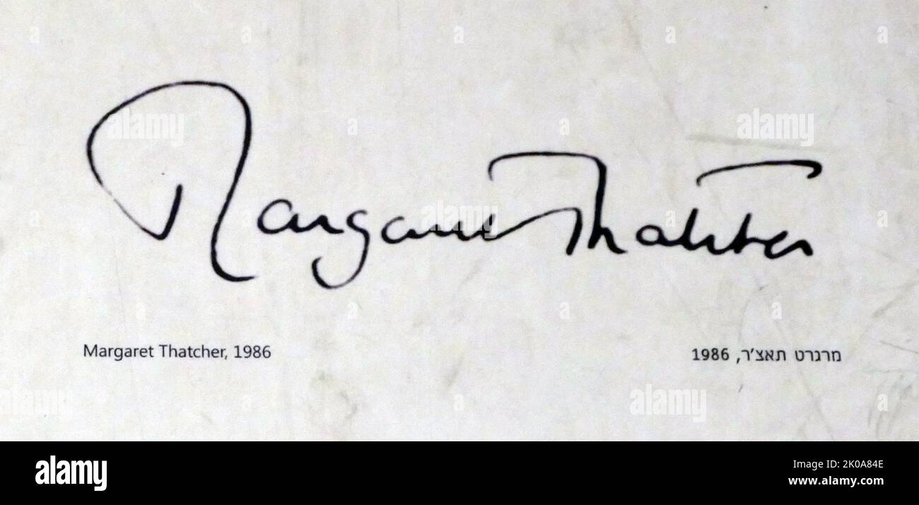 Signature of Margeret Thatcher when she visited the King David Hotel ...