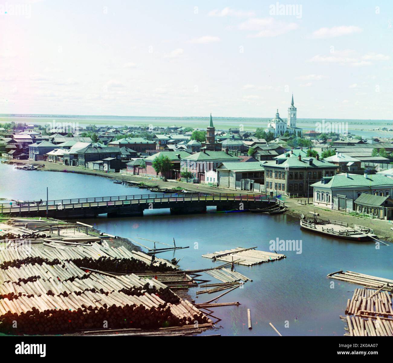 View of the city of Tobolsk from the north, from the bell tower of the ...