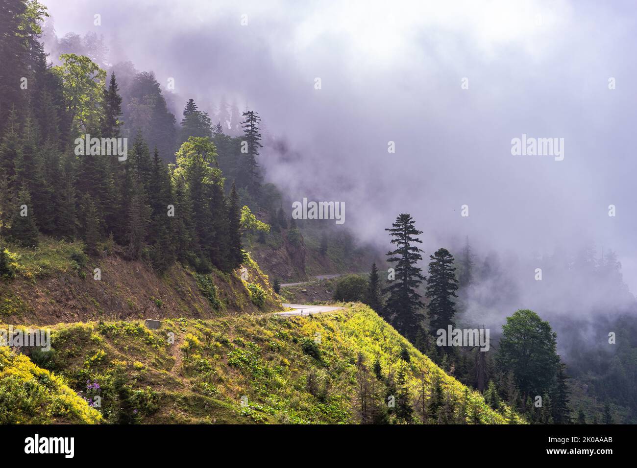 Mountain landscape in famous recreation zone of Guria region in western ...
