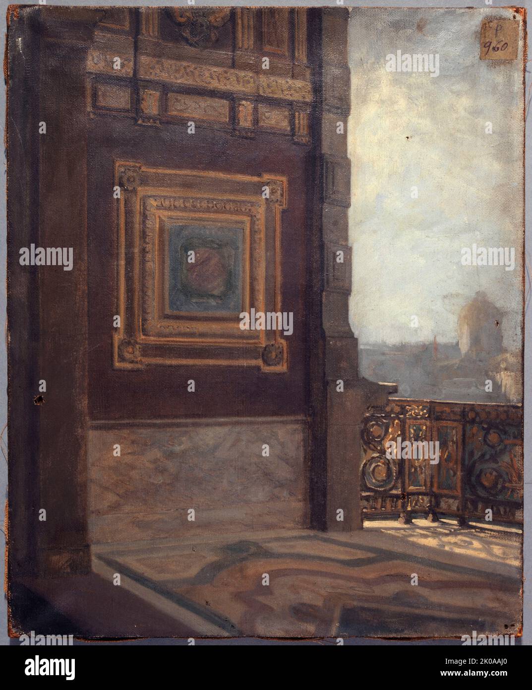 Balcony at the end of the small gallery in the Louvre in 1872 Stock ...