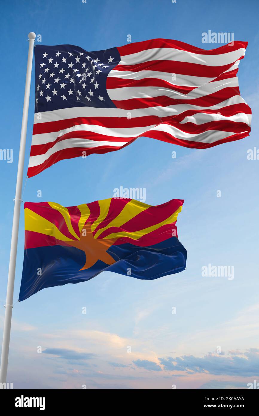 Large official Flag of US with smaller flag of Arizona state, Usa at ...