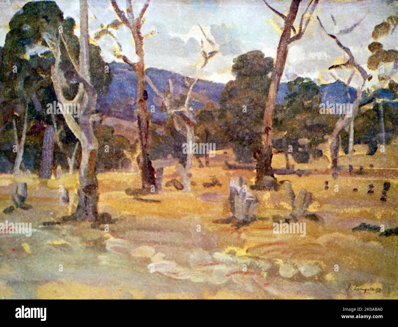 A grey day near Tallarook, oil painting by Sir John Longstaff. Sir John Campbell Longstaff (10 ...