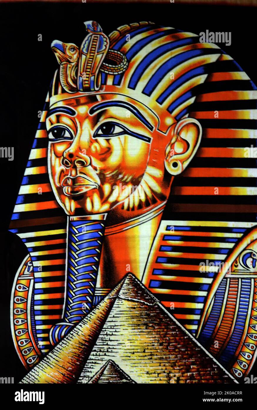 Modern papyrus depicting king Tutankhamun, an ancient Egyptian pharaoh ...