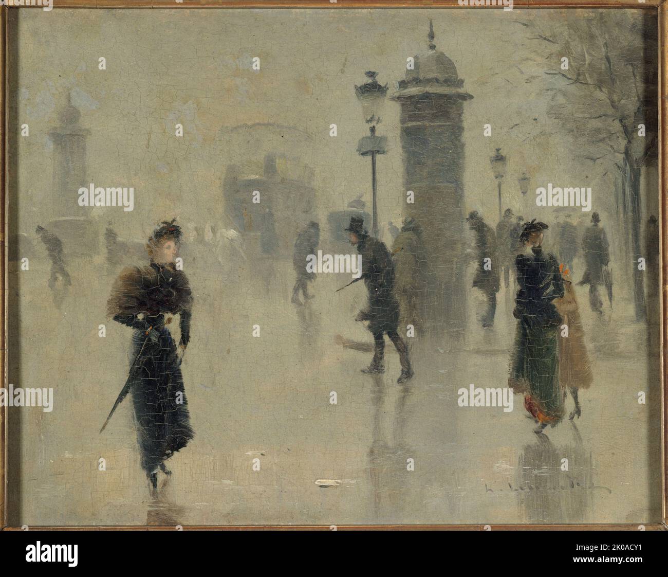 Passers-by on the boulevard on a winter's day, circa 1895 Stock Photo ...