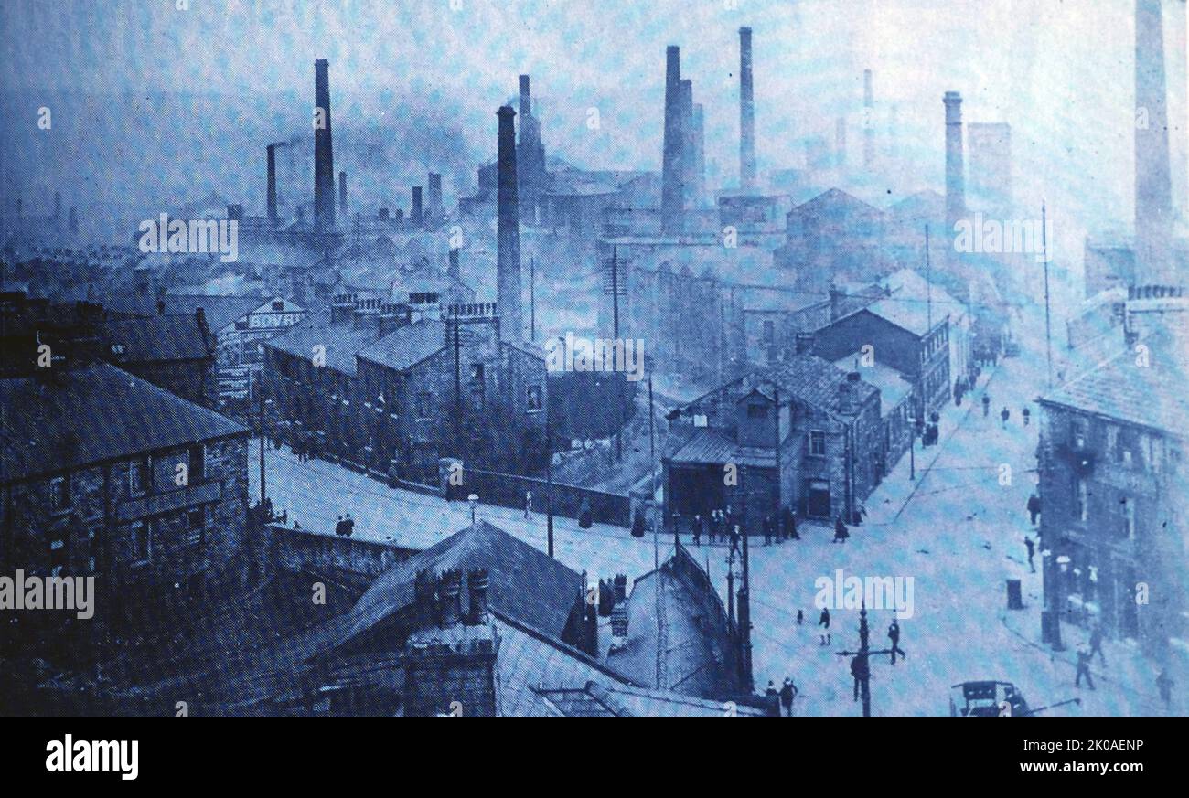 Burnley landscape, Lancashire, England, early 1900s. Mills, with ...