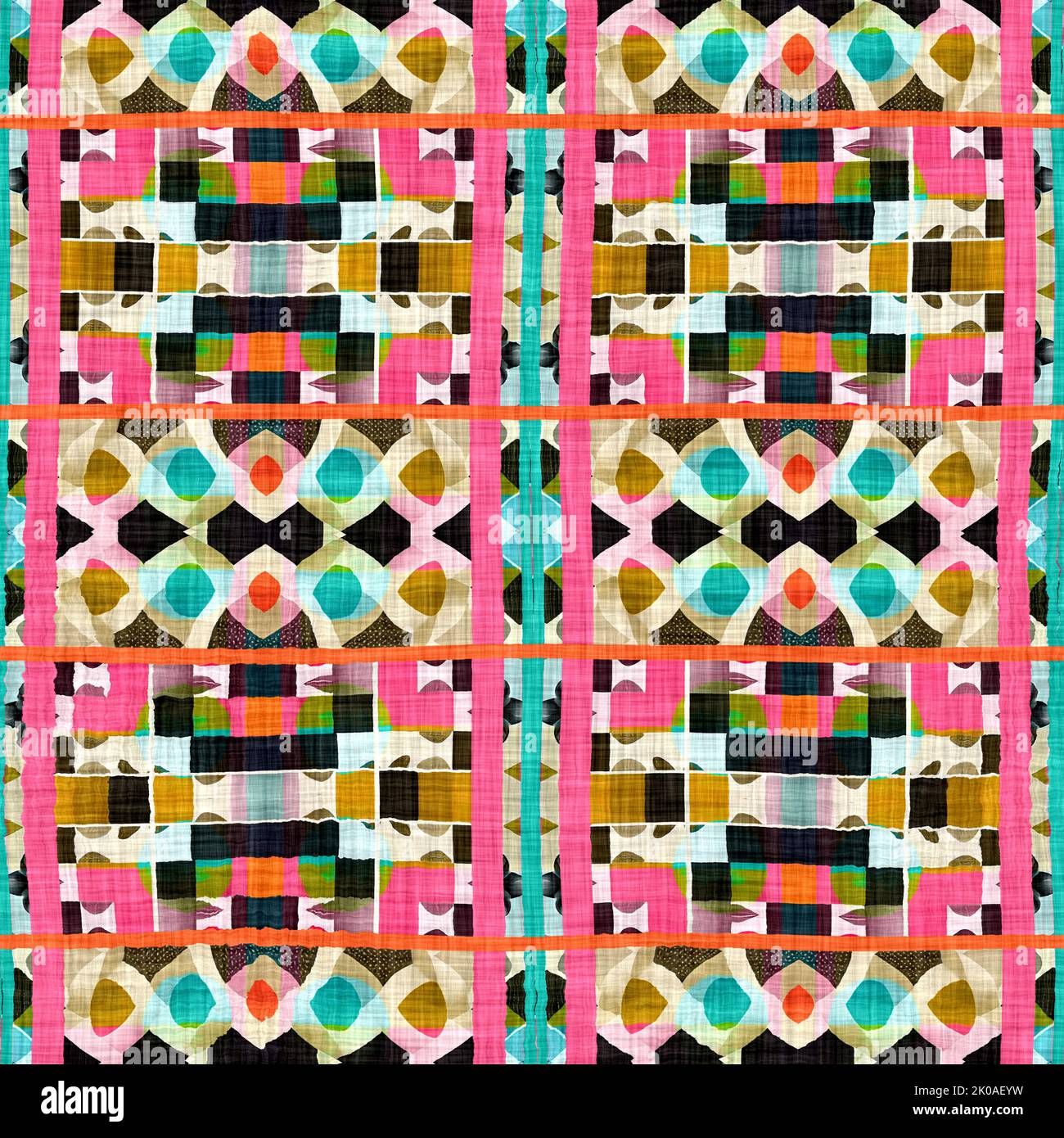 Kitsch pattern geometric retro design in seamless background. Trendy ...