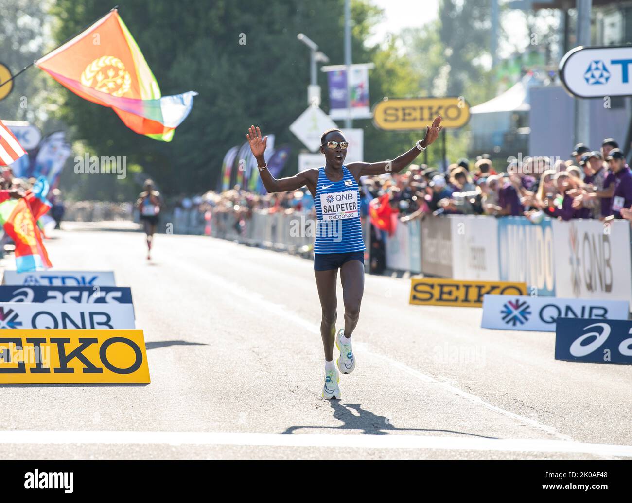 Lonah Chemtai Salpeter of Israel competing in the women’s marathon at ...