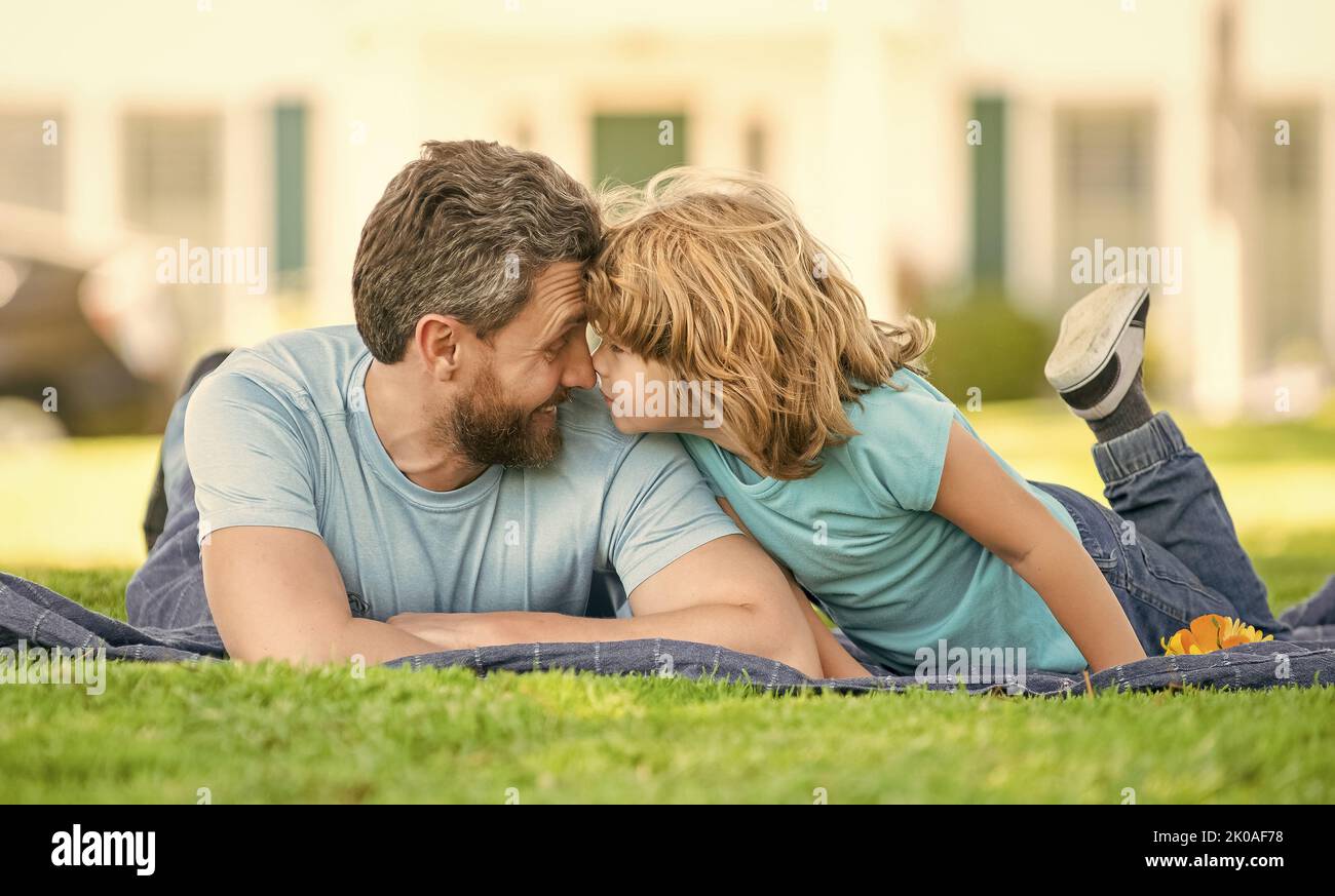 dad with kid on summer day. parenting and fatherhood. fathers day Stock ...