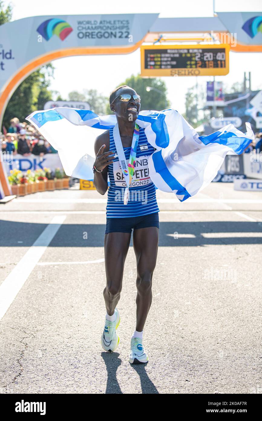Lonah Chemtai Salpeter of Israel celebrating after competing in the ...