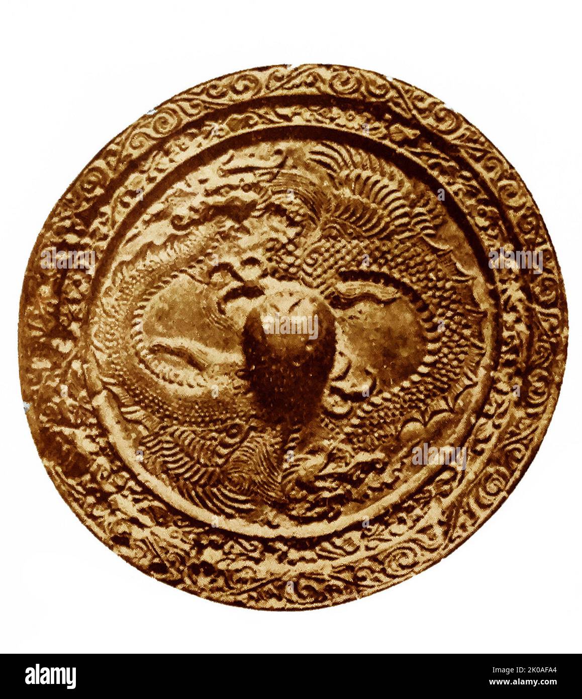 Dragon in relief. From Koryeo Dynasty (918 - 1392). Bronze Mirror from ...