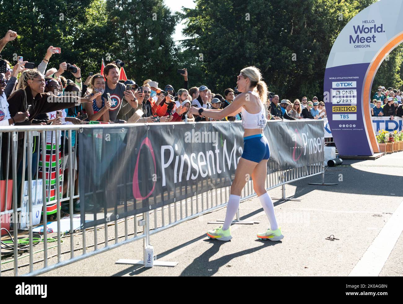 Sara Hall of the USA celebrate’s after competing in the women’s ...