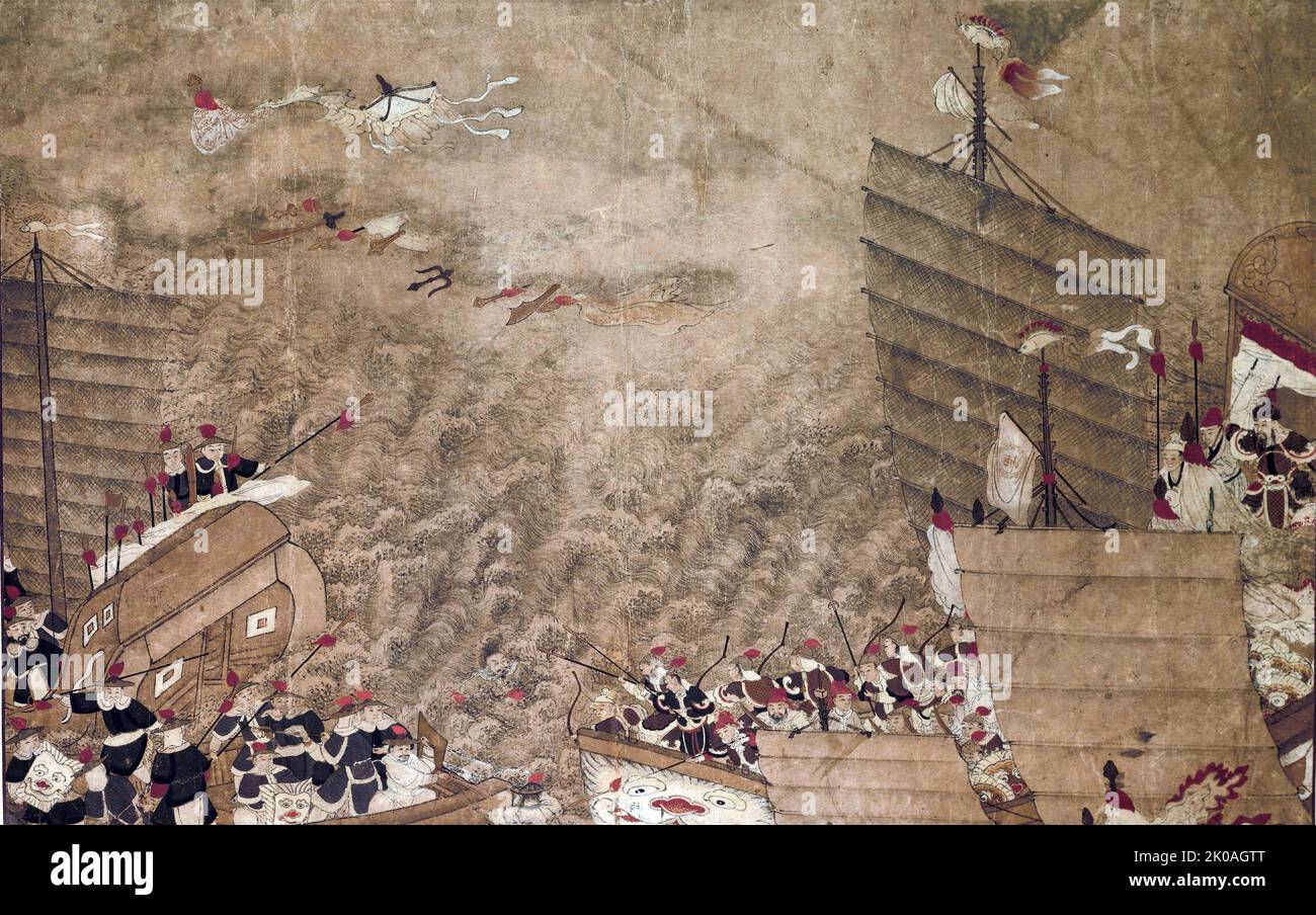 An 18th-century Chinese painting depicting a naval battle between wokou ...