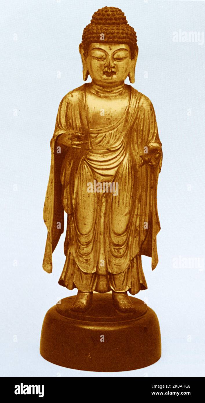 Gilt bronze buddhist sculpture unified silla korea hi-res stock ...