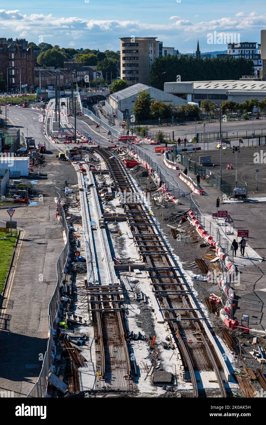 Last section of tram extension line of Trams to Newhaven under construction, Leith, Scotland, UK ...