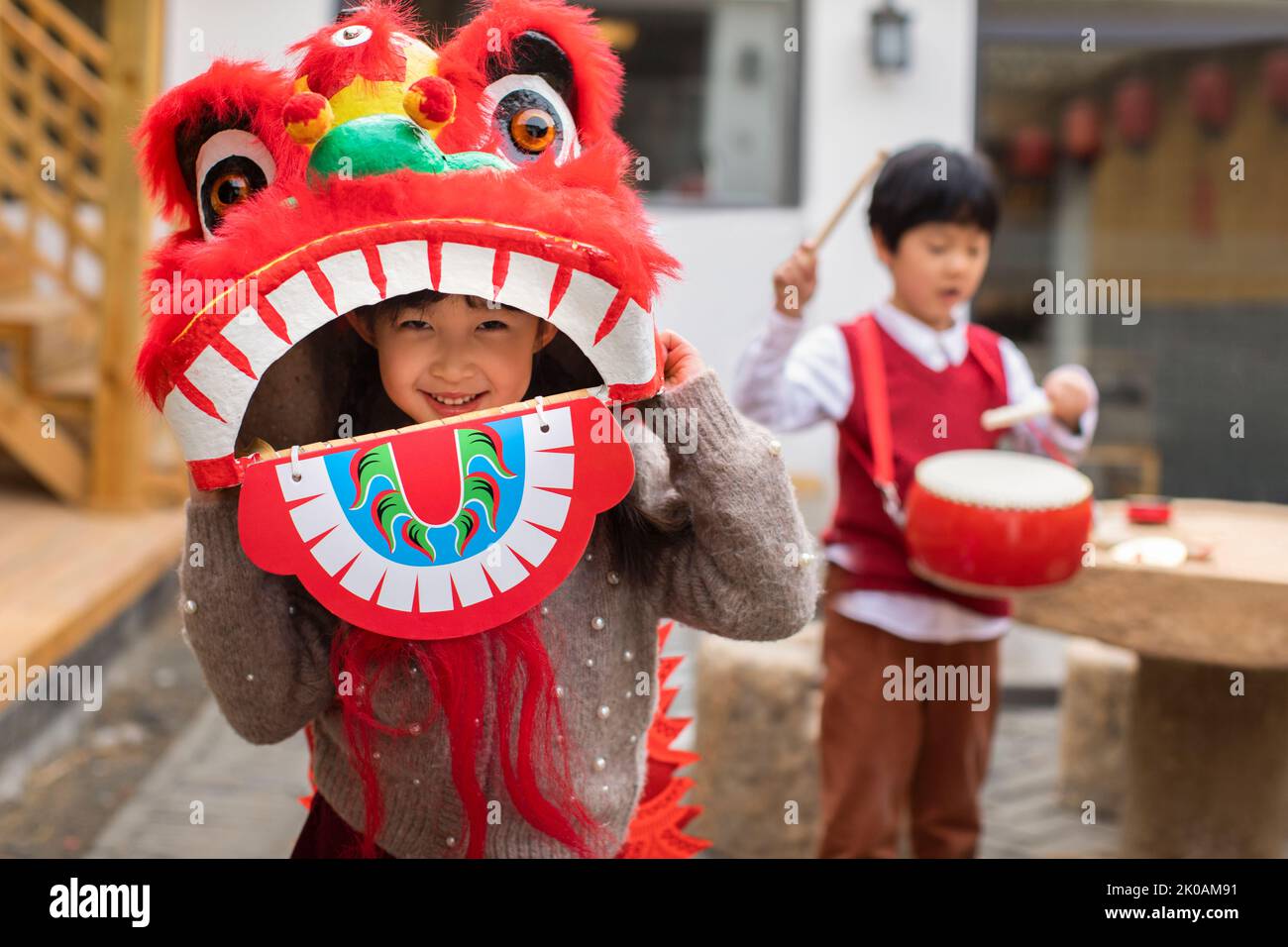 Chinese traditional lion dancing Stock Photo - Alamy