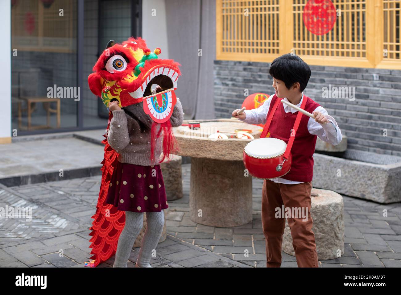 Chinese traditional lion dancing Stock Photo - Alamy