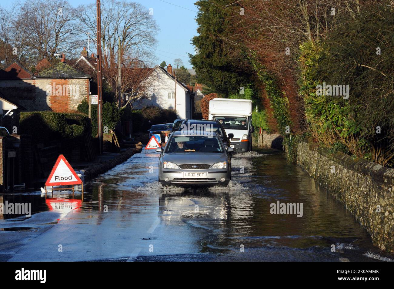 THE VILLAGE OF HAMBLEDON IN HAMPSHIRE INUNDATED WITH FLOOD WATER AND ...