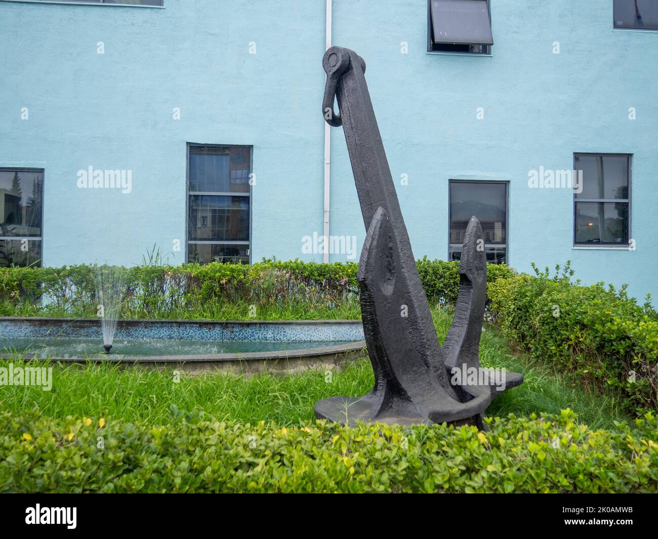 Monument in the form of a ship's anchor. Maritime department. Unusual ...