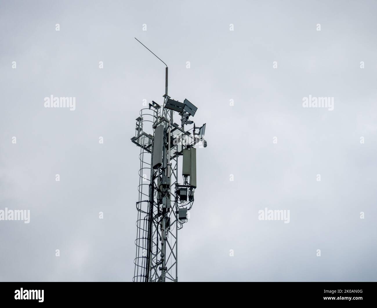 Cell tower. Modern technologies. Reception of signals. Mobile connection. Antenna against the ...