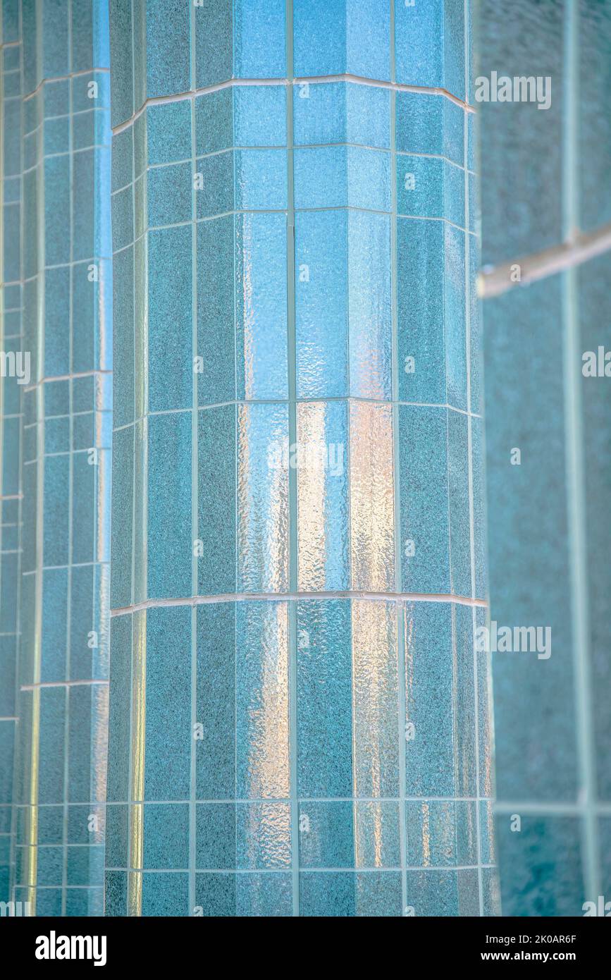 Glossy light blue tile pillar close up- Tucson, Arizona. Tile pillar ...