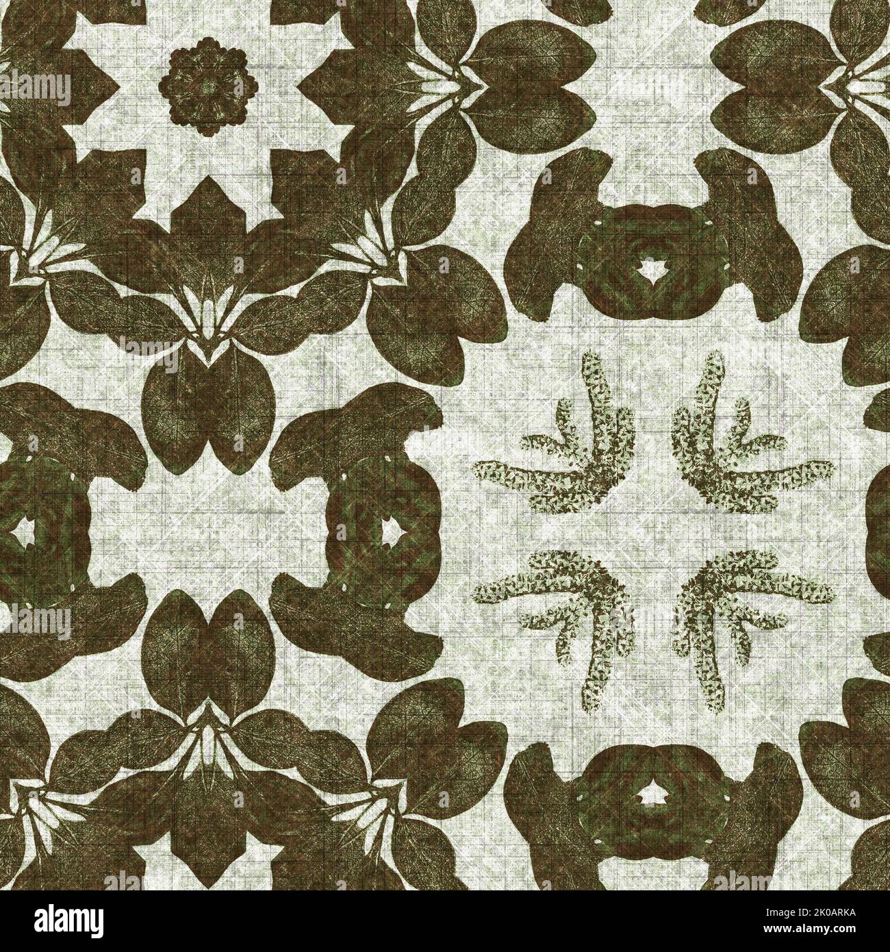 Foliage green kaleidoscope seamless texture pattern. Trendy optic fresh ...