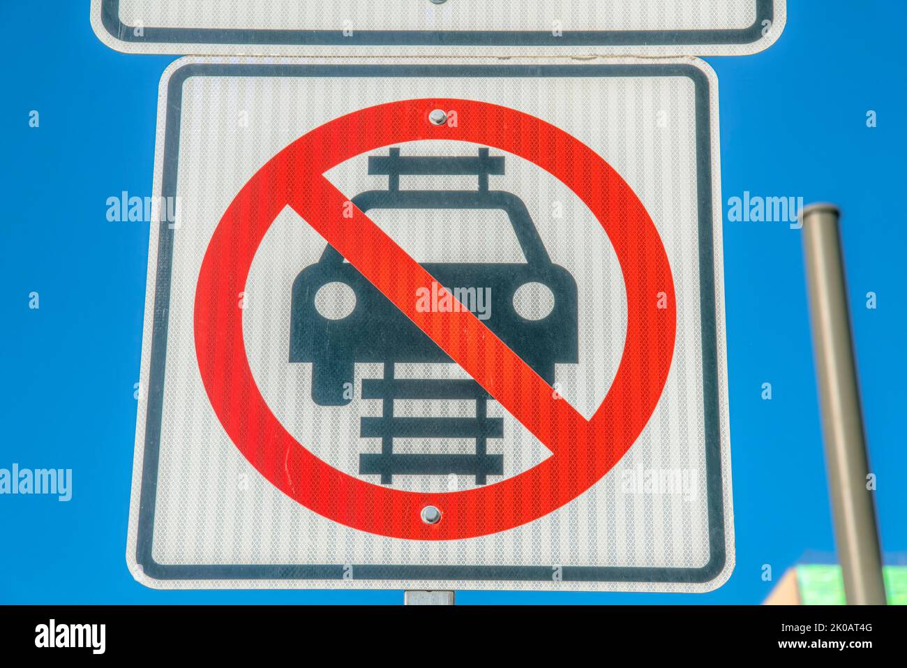 Do not drive on tracks in downtown Tucson, Arizona. Roadside signage on ...