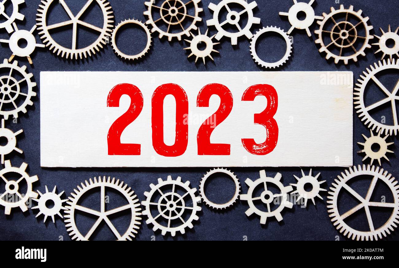 Happy New Year 2023 on wood cube block and blur abstract bokeh light ...