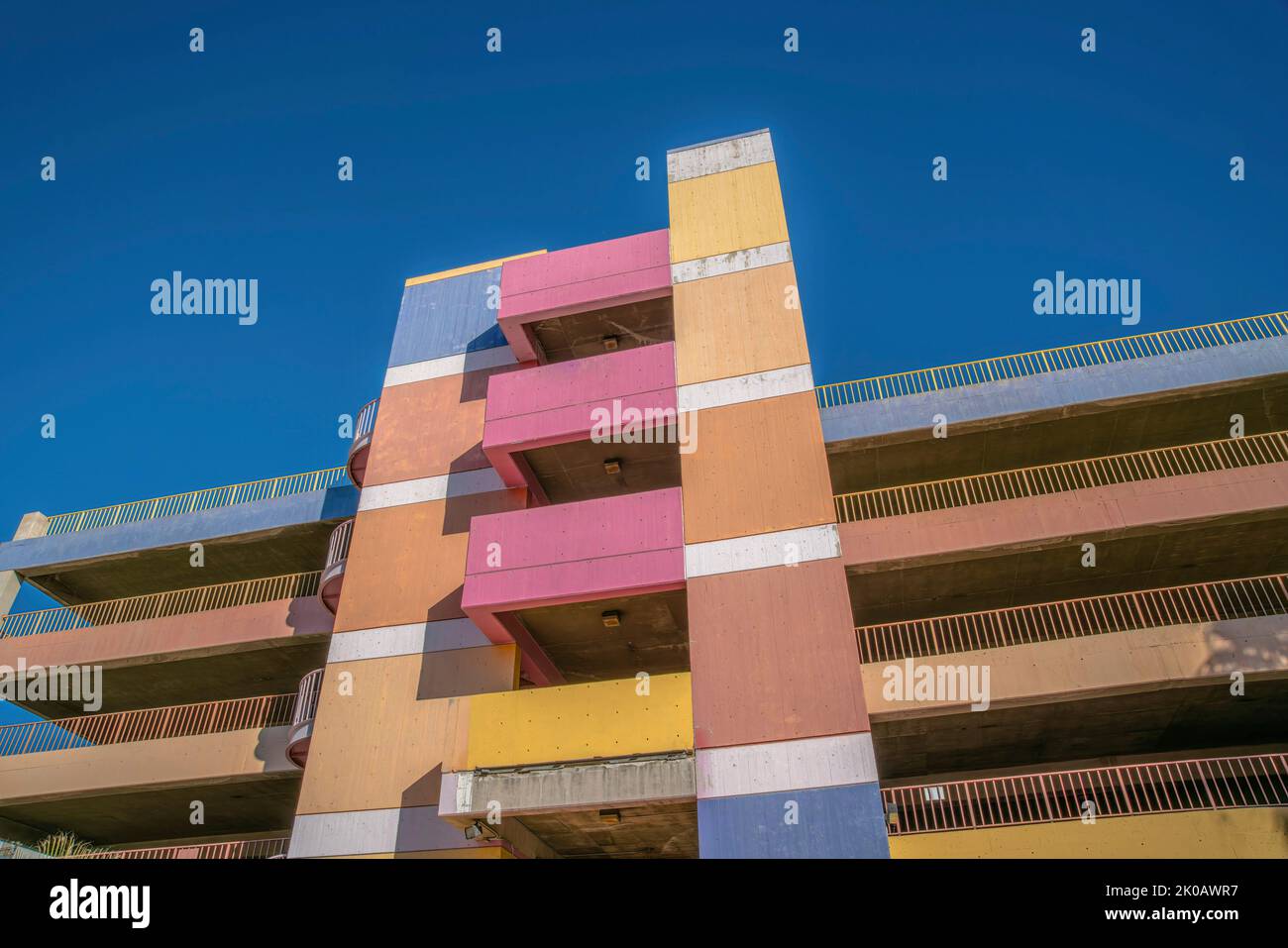 Low angle view of a multi-storey garage parking building at downtown ...
