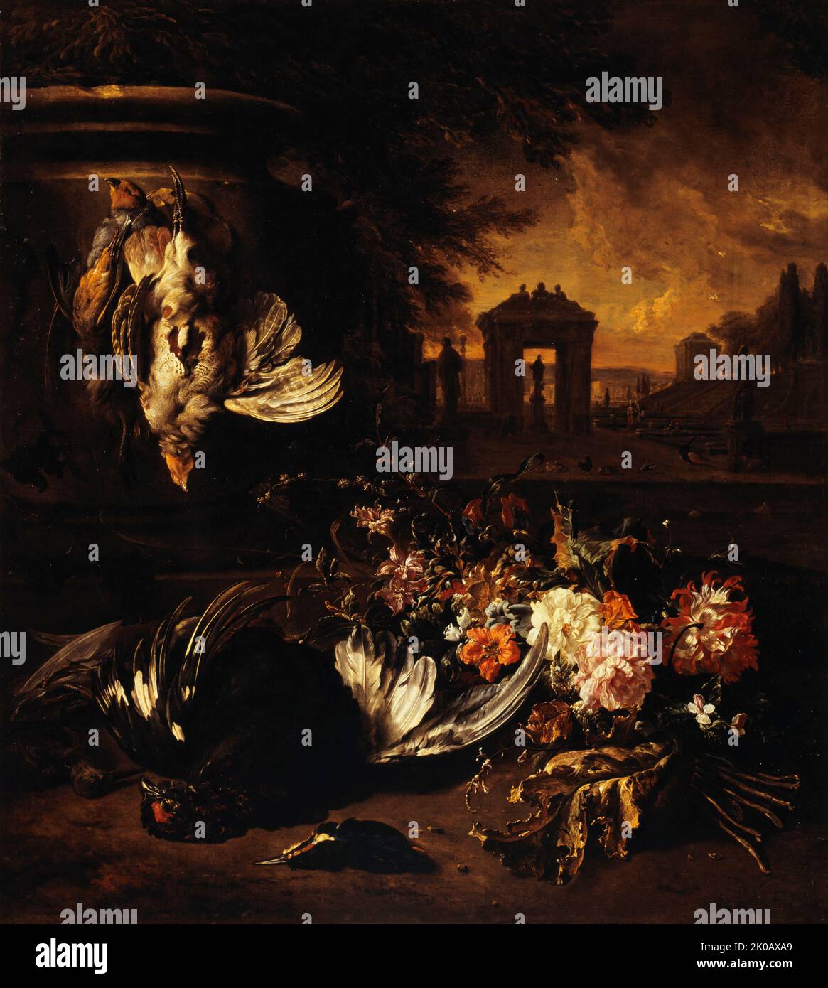 Flowers and dead game in front of a landscape, between 1662 and 1719 ...