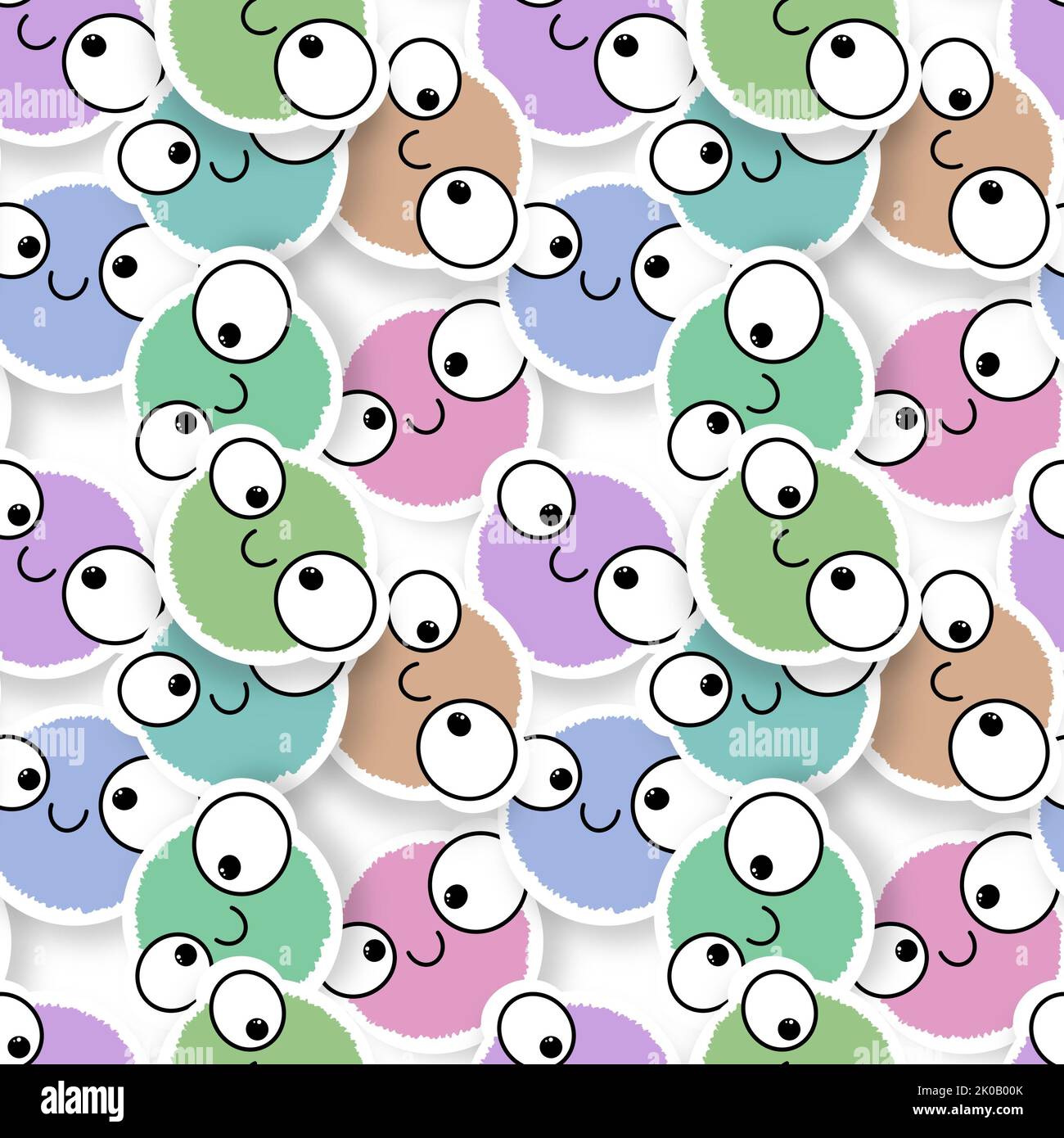 Cartoon doodle fluffy cute monsters aliens seamless pattern for kids ...