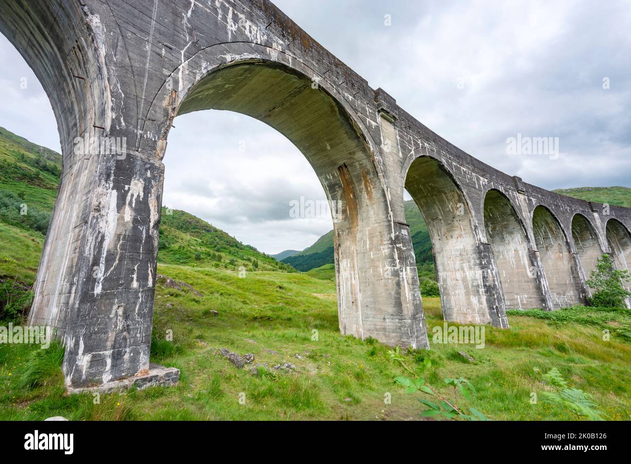 Looking up at the tall,narrow,and impressive viaduct that carries the ...