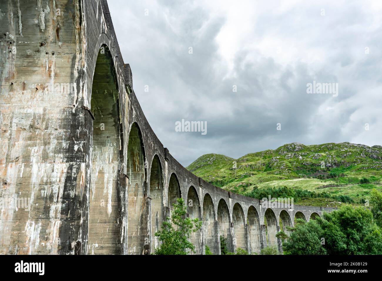 Looking up at the tall,narrow,and impressive viaduct that carries the ...