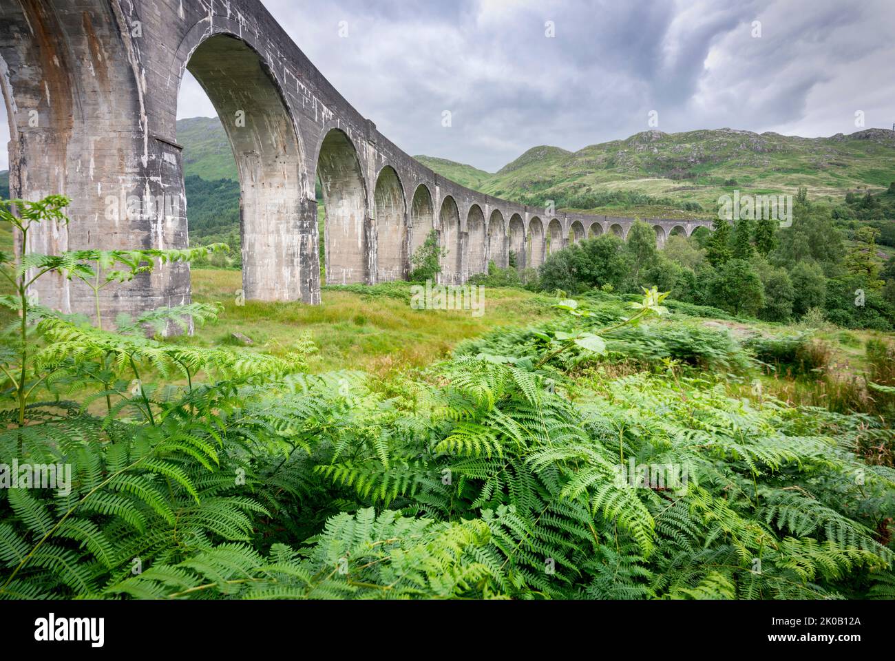 Looking up at the tall,narrow,and impressive viaduct that carries the ...