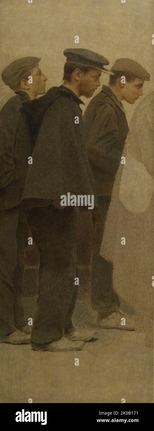 La Bouchée de pain : trois jeunes hommes de profil, c.1904 Stock Photo ...