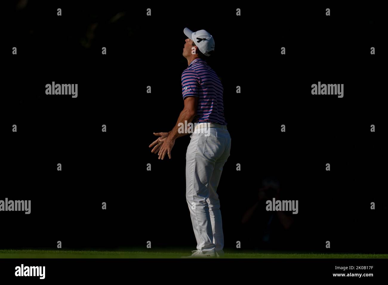 Billy Horschel (USA) throws his putter into the air during the BMW PGA ...