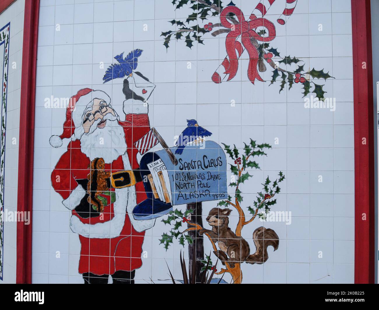 North Pole Alaska, USA - August 6 2008; Street scene of tiled exterior ...