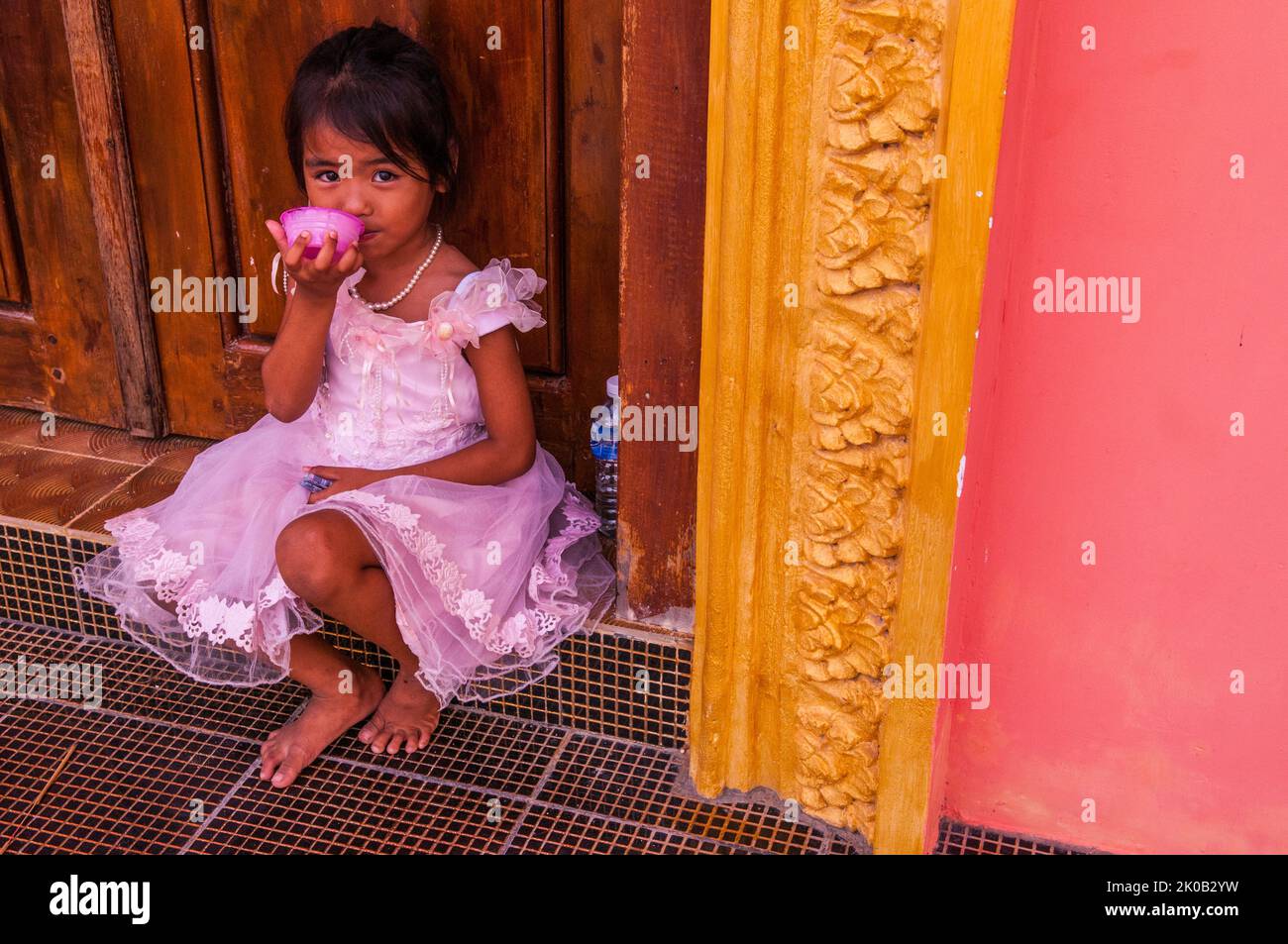 Kandal Province, Cambodia. (2018) A young Cambodian girl in her party ...