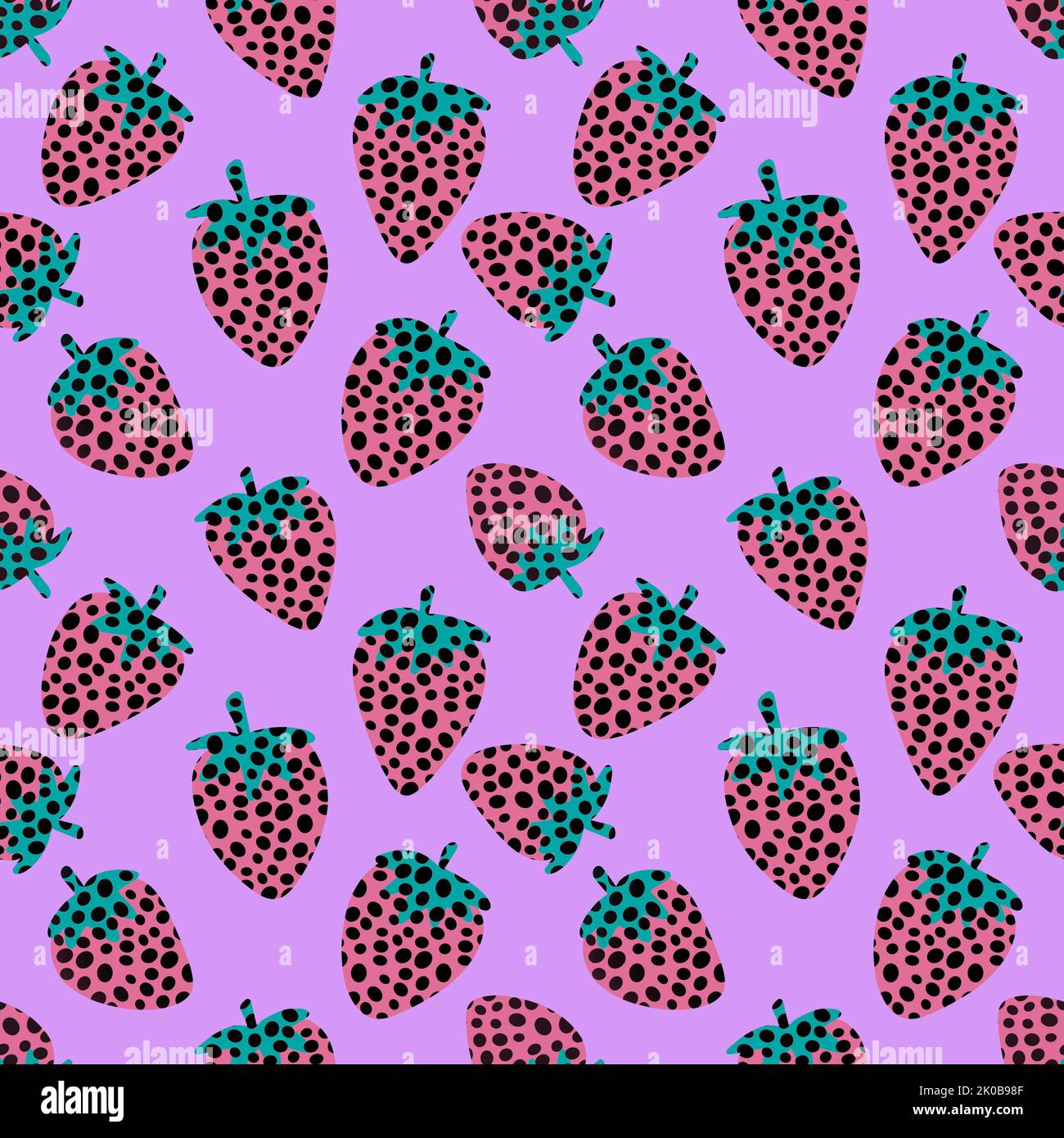 Cartoon berries seamless kawaii strawberry pattern for wrapping paper ...