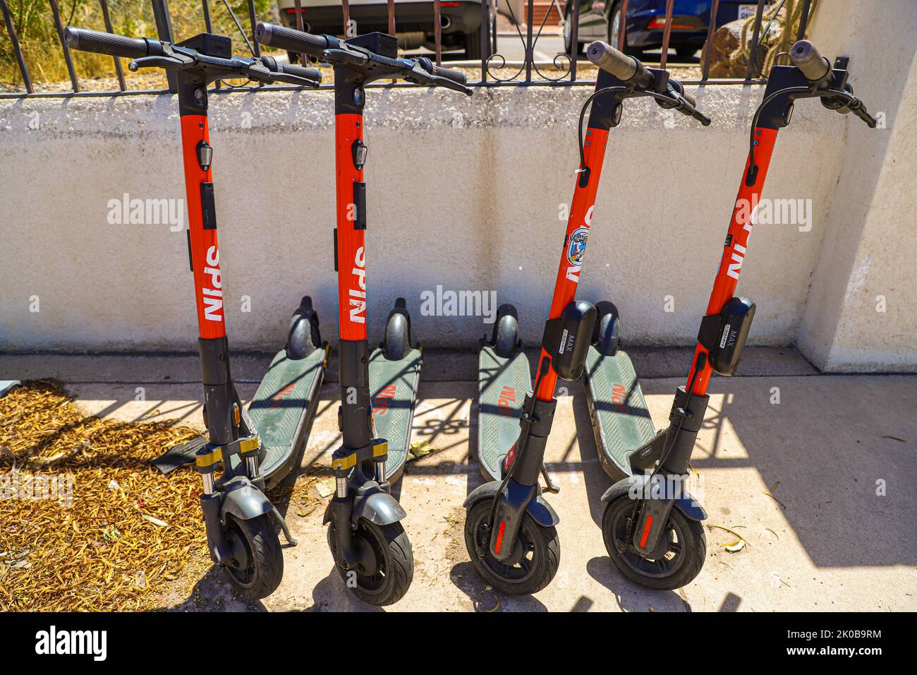Red color bike Ecobici, electric skate, electric bicycle, renewable energies, ecology, means of ...