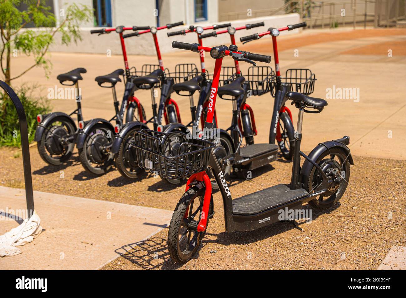 Red color bike Ecobici, electric skate, electric bicycle, renewable ...