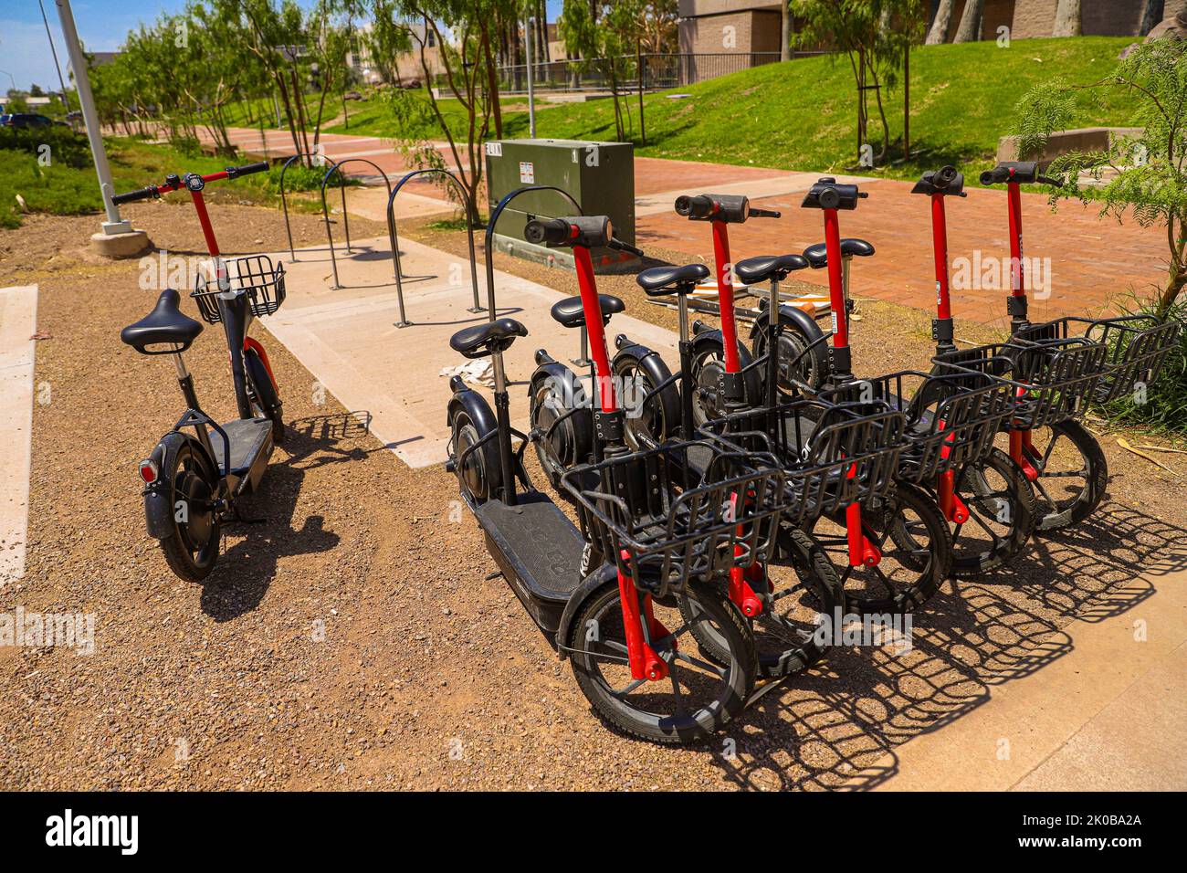 Red color bike Ecobici, electric skate, electric bicycle, renewable ...