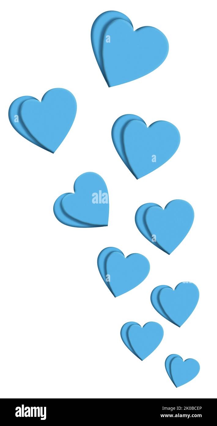 Blue hearts appear to be floating upward in this 3-d illustration ...