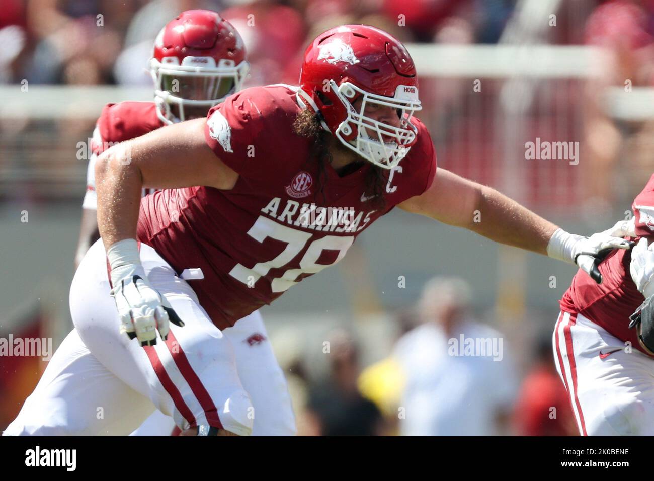 The Line. 10th Sep, 2022. Razorback offensive lineman Dalton Wagner #78 ...